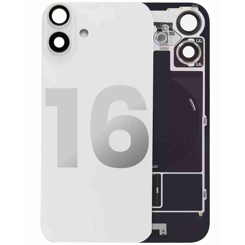 iPhone 16 Back Glass with Camera Lens / (With Logo) / Full Flex / Whit ...